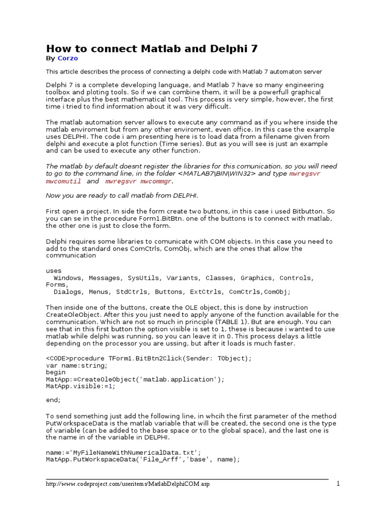 How To Connect Matlab and Delphi 7 | PDF | Matlab | Library (Computing)