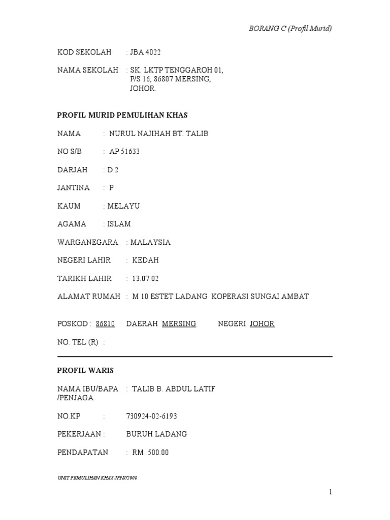 Profil Murid Pemulihan 2008 | PDF