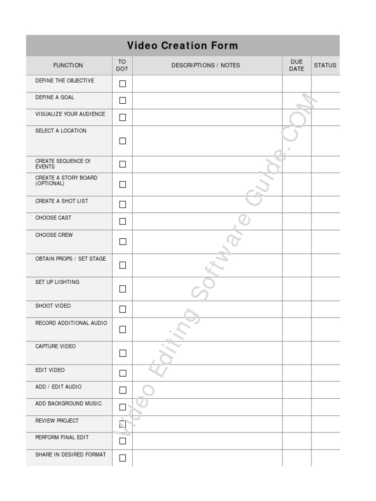 Video Creation Checklist Template | PDF