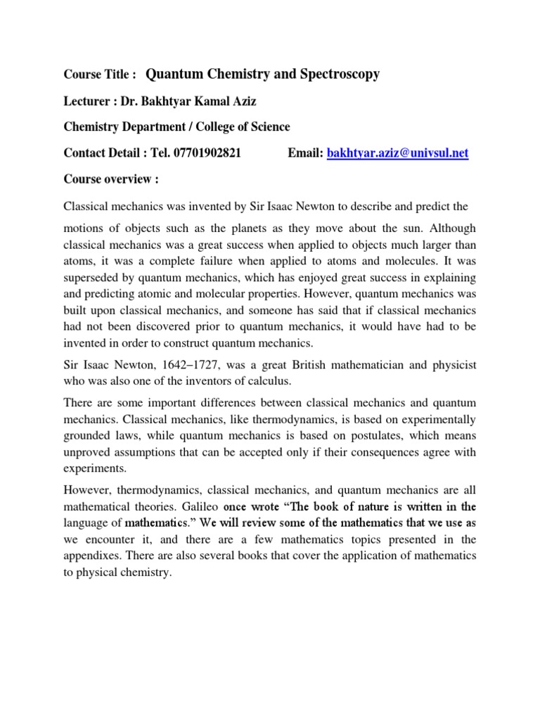 Quantum Mechanics Lectures Note | PDF | Emission Spectrum ...