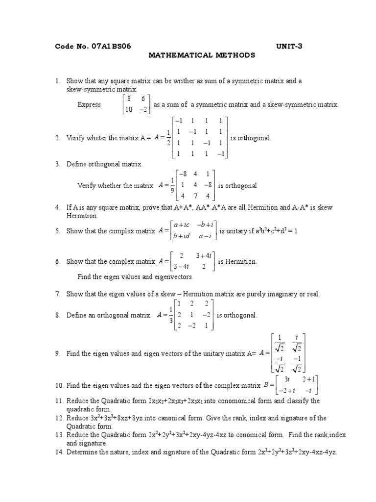 Mathematical Methods | PDF | Eigenvalues And Eigenvectors | Matrix ...
