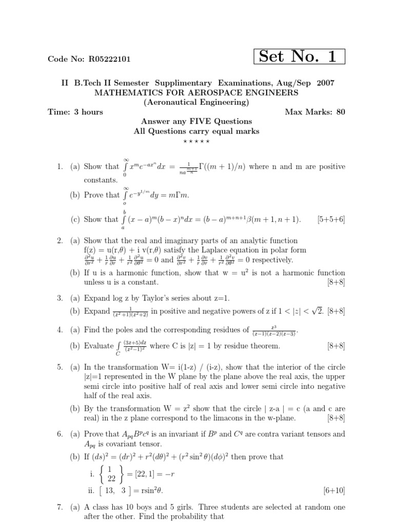Mathematics for Aerospace Engineers r05222101 | Tensor | Theoretical ...