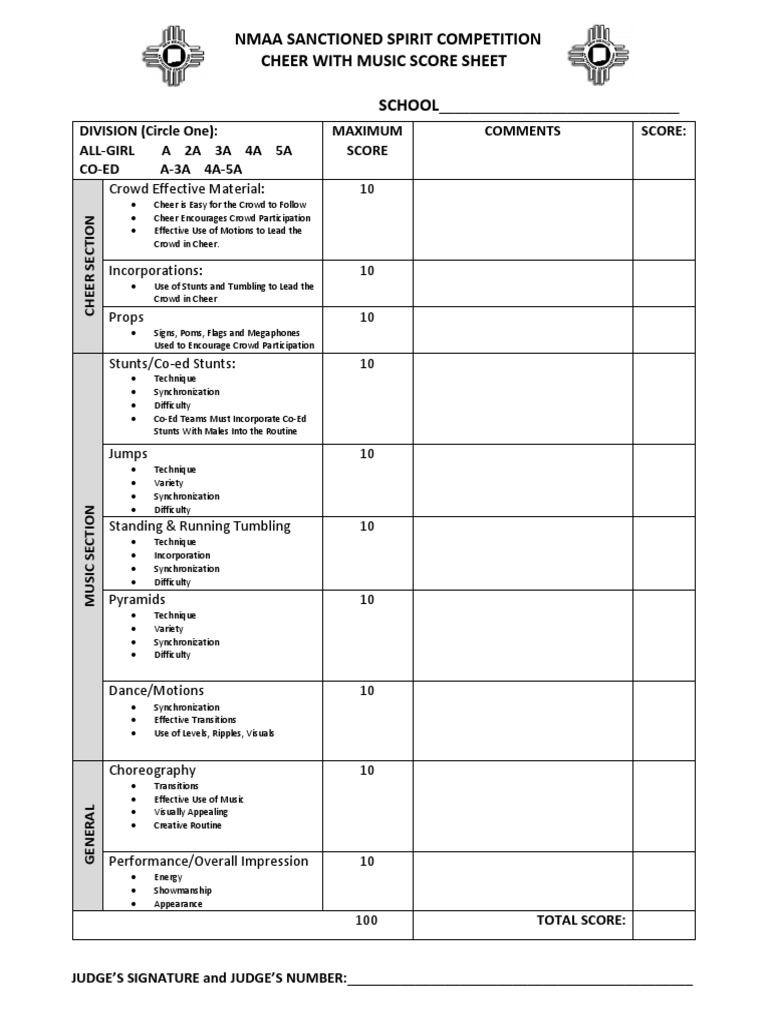 NMAA Cheer Competition Score Sheet | PDF