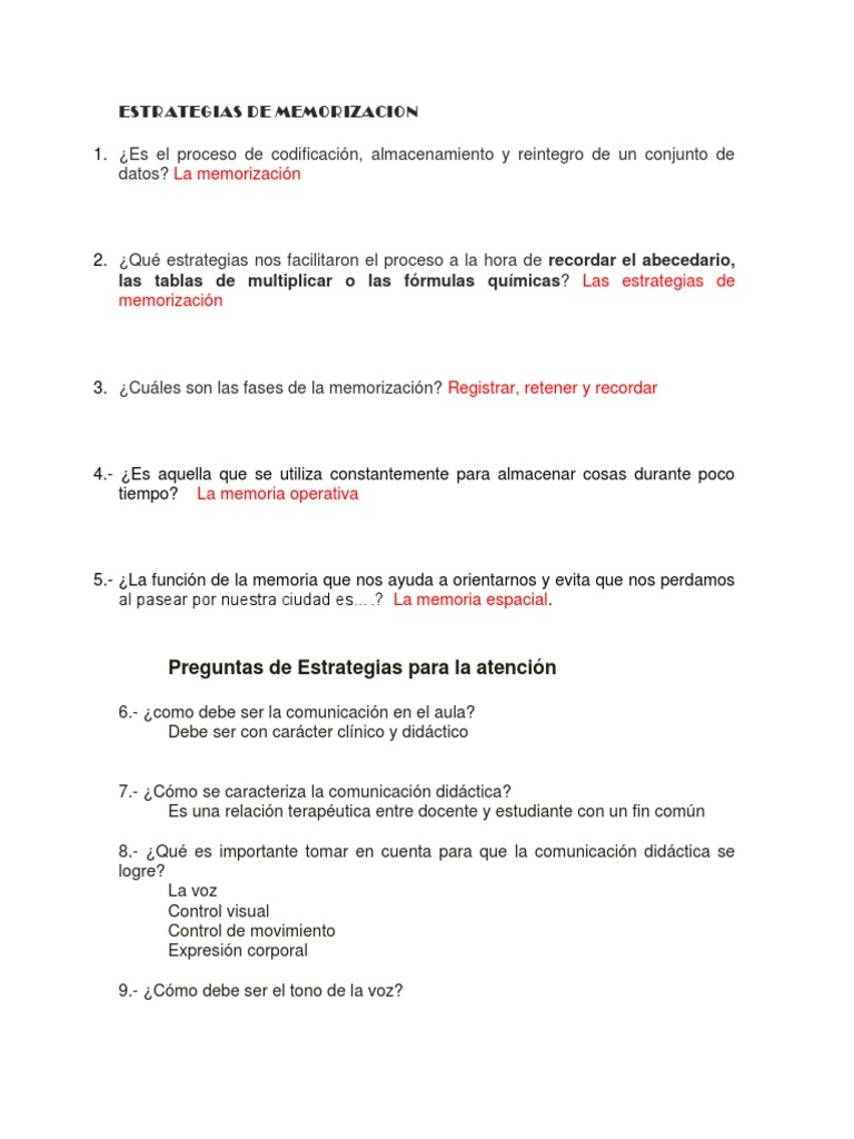 Estrategias de Memorizacion Cuestionario | PDF | Memoria | Aprendizaje