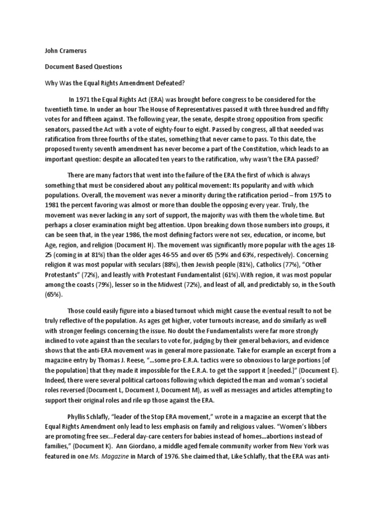 Why Was The Equal Rights Amendment Defeated? | PDF | Ratification | Woman
