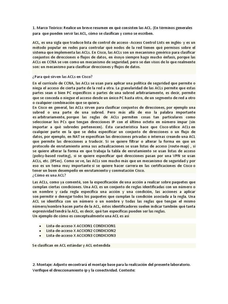 Taller Acl | PDF | Dirección IP | Enrutador (Computación)