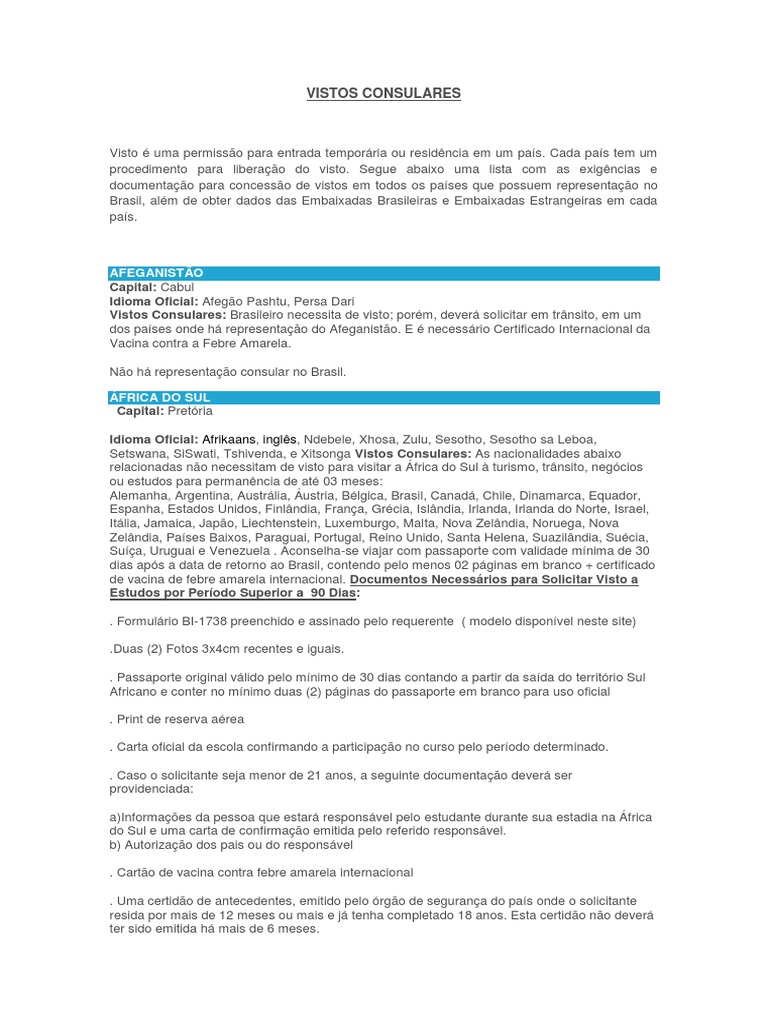 Requisitos e documentação necessária para solicitação de vistos ...