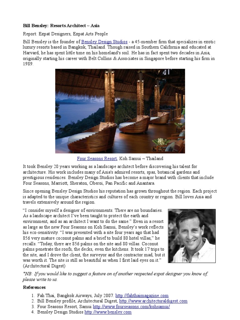 Bill Bensley: Architect of Luxury Resorts | PDF | Travel | Art