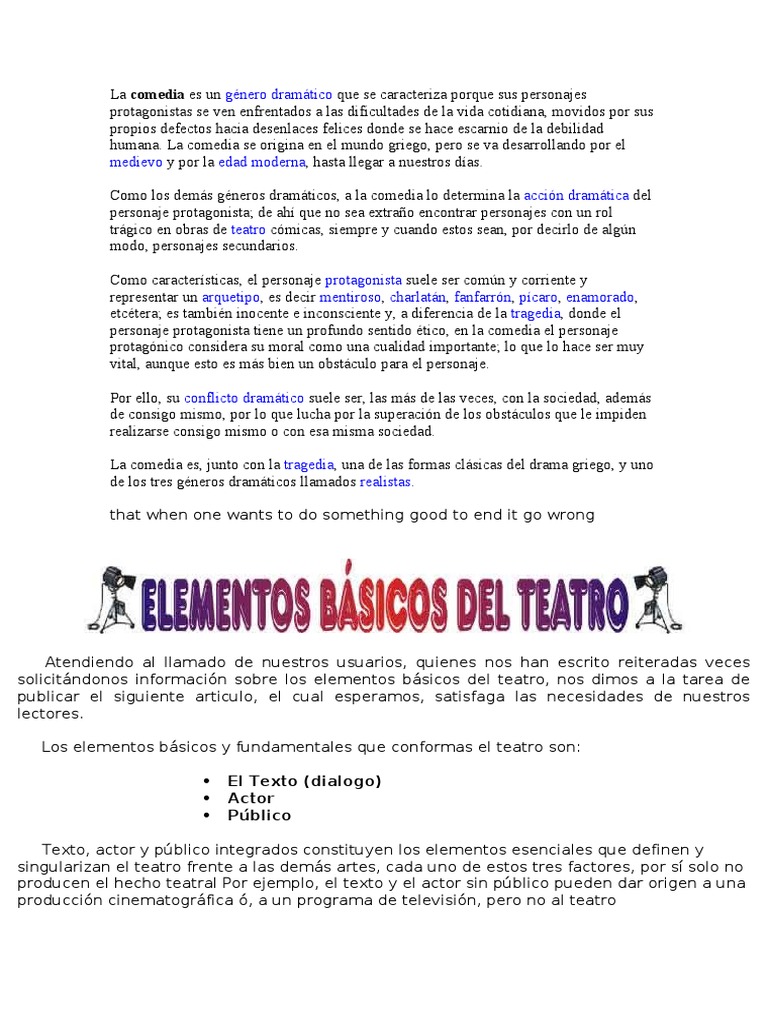 La Comedia: Elementos y Rol en el Teatro | PDF | Comedia | Teatro