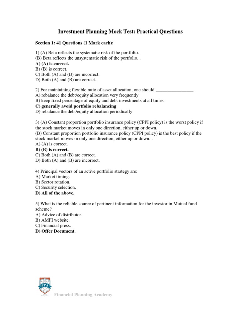 Investment Planning Mock Test Insights | PDF | Asset Allocation ...