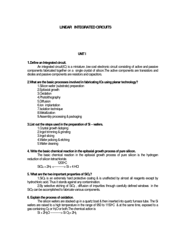 EC1313 Two Marks Linear Integrated Circuits | PDF | Photolithography ...
