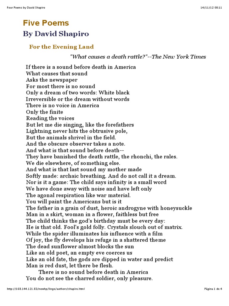 Four Poems by David Shapiro | PDF | Poetry