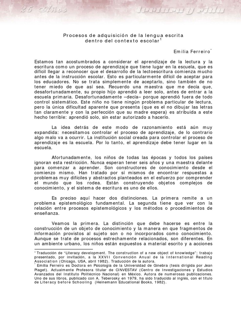Procesos de Adquisicion de La Lengua Escrita Dentro Del Contexto ...