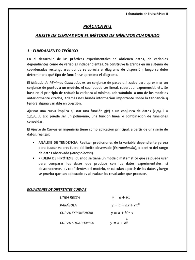 Ajuste Curvas Por El Metodo de Minimos Cuadrados | PDF | Curva | Ecuaciones