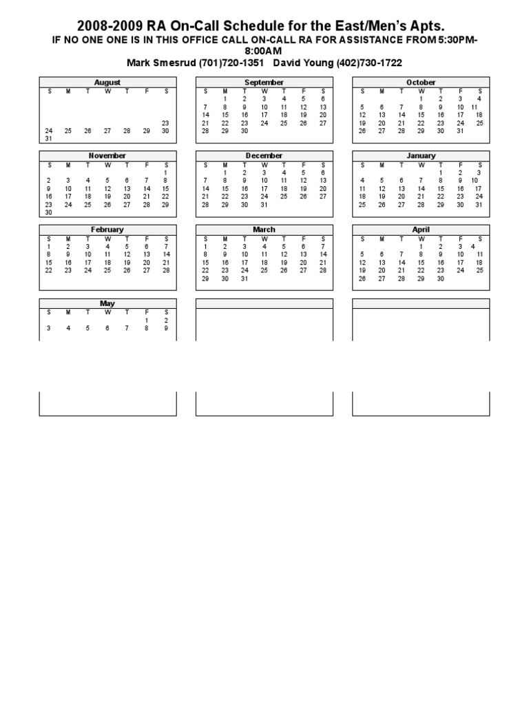 08-09 RA On-Call Schedule | PDF