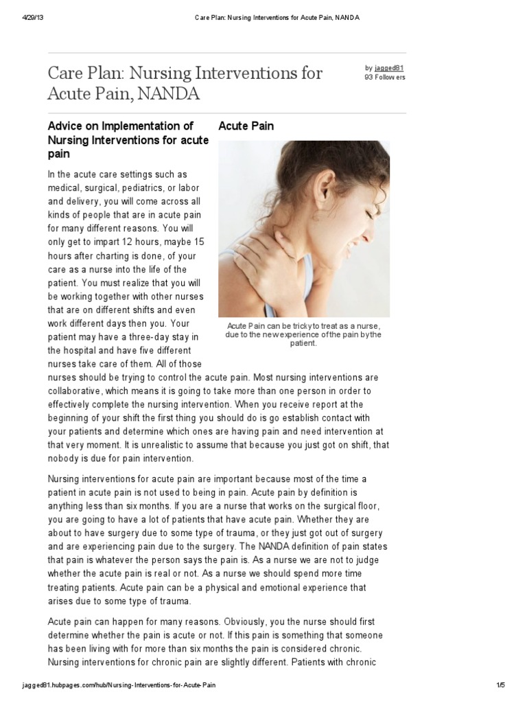 Care Plan - Nursing Interventions For Acute Pain, NANDA | PDF | Pain ...