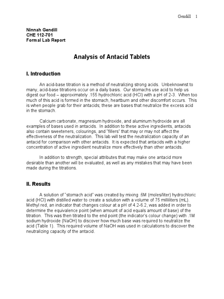 Antacid Analysisrty4 | Titration | Chemistry