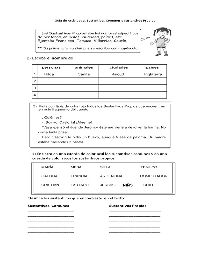 Guía de Actividades Sustantivos y Prueba 2° | PDF