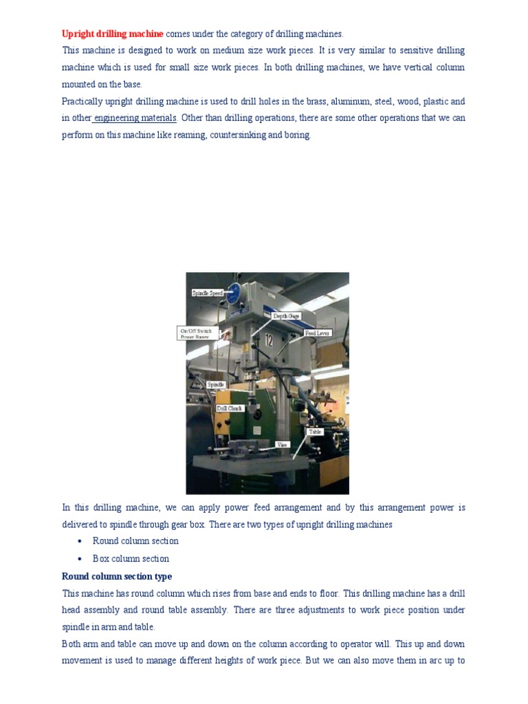 Upright Drilling Machine Parts and Types | PDF | Drill | Drilling