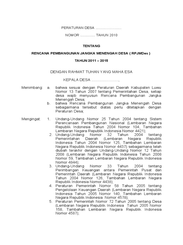 RPJMDes 2011-2015 Desa Luwu | PDF | Ilmu Sosial