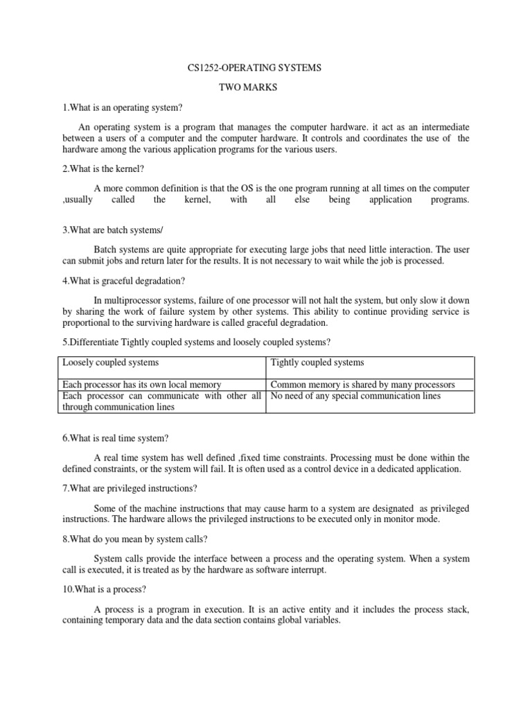 Cs1252 Operating Systems | PDF | Thread (Computing) | Scheduling (Computing)