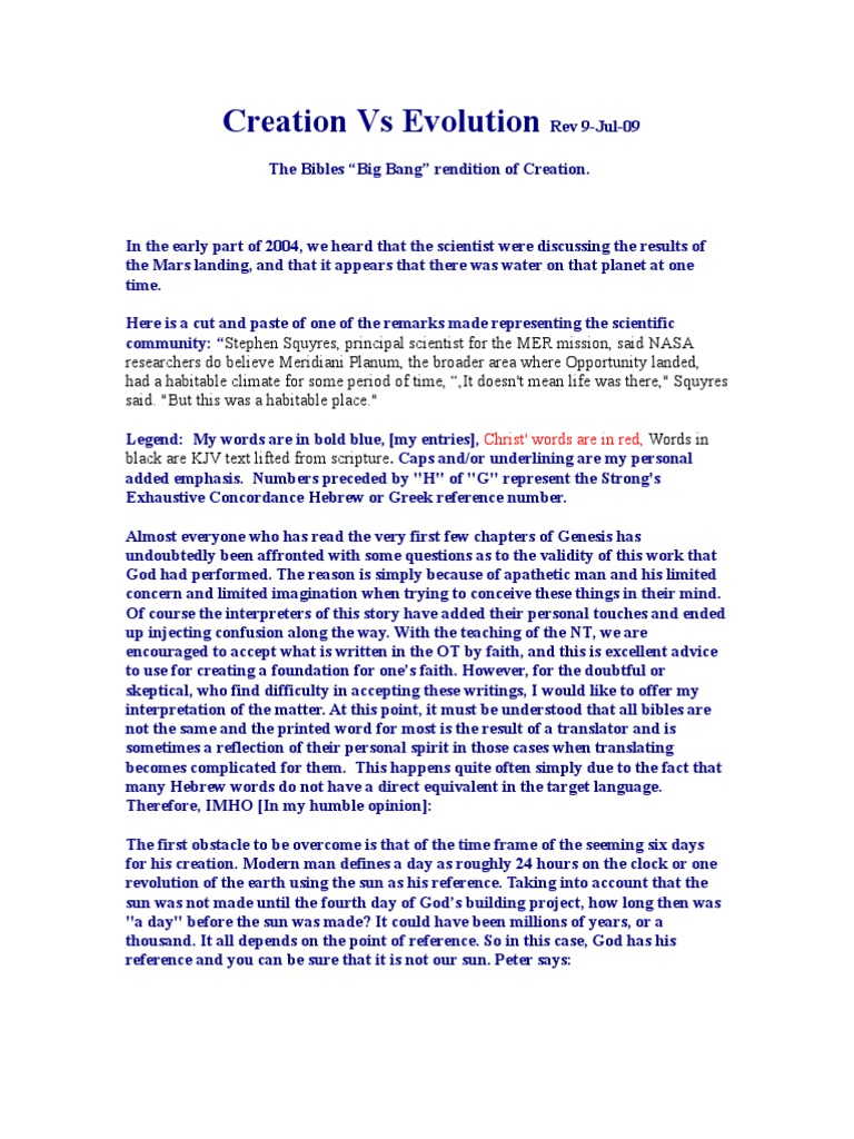 Creation vs Evolution: A Biblical Perspective | PDF | Genesis Creation ...