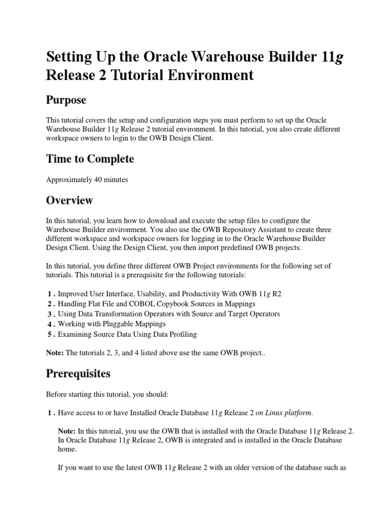 Setting Up The Oracle Warehouse Builder 11g Release 2 Tutorial Environment | PDF | Oracle ...