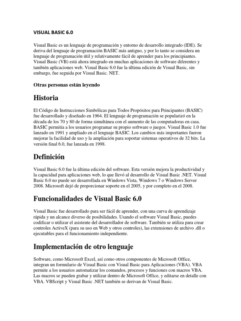 Historia y Evolución de Visual Basic | PDF | Básico | Visual Basic para ...