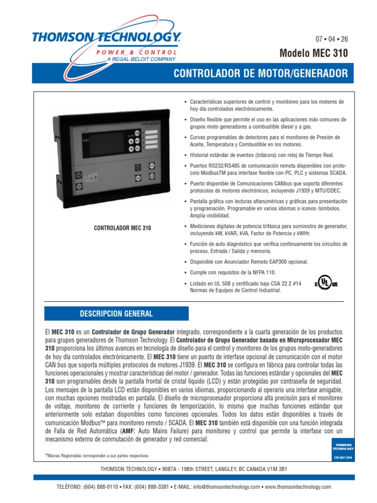 Controlador de Generadores - Mec310r0 - Brochurespanish | PDF ...