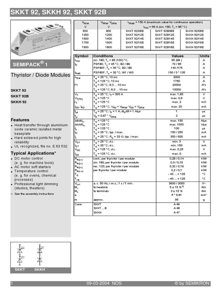 SKKT 92 18 E Semikron | Download Free PDF | Dissipation | Celsius