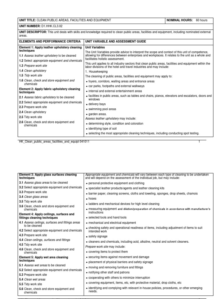 CS Clean Public Areas Facilities & Equipt 041011 | PDF | Housekeeping ...
