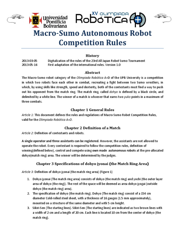 Macro-Sumo Robot Competition Rules | PDF | Judo | Robot