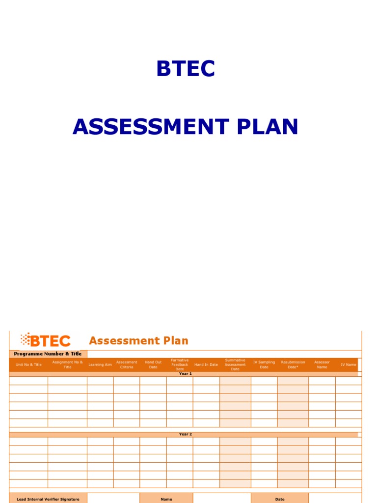 BTEC Assessment Plan Template | PDF | Career & Growth | Business
