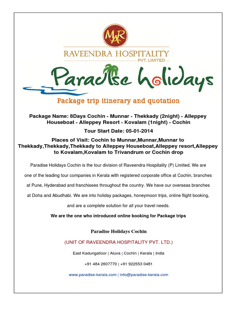 (Unit of Raveendra Hospitality Pvt. LTD.) : Paradise Holidays Cochin ...