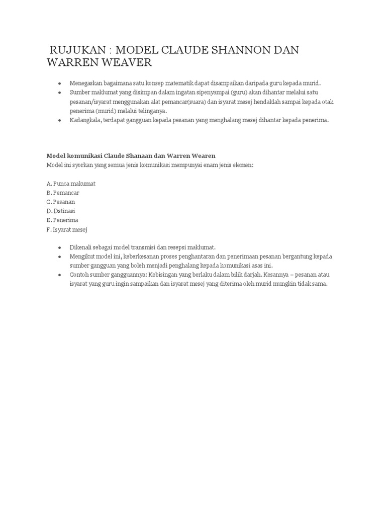 Model Claude Shannon Dan Warren Weaver | PDF | Karier & Perkembangan