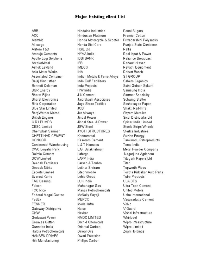 Major Existing Client List (New) | PDF | Business | Technology ...