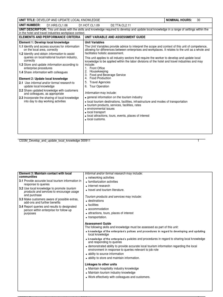 CS Develop & Update Local Knowledge 300911 | PDF | Competence (Human ...