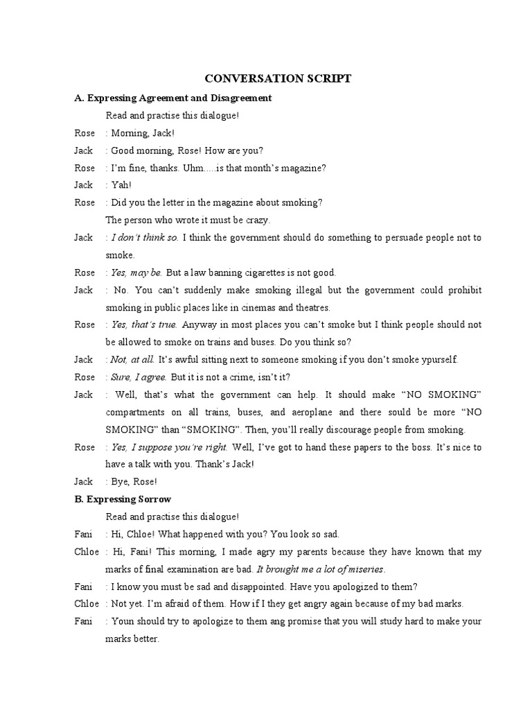Agreement or Disagreement Conversation Script | PDF | Leisure