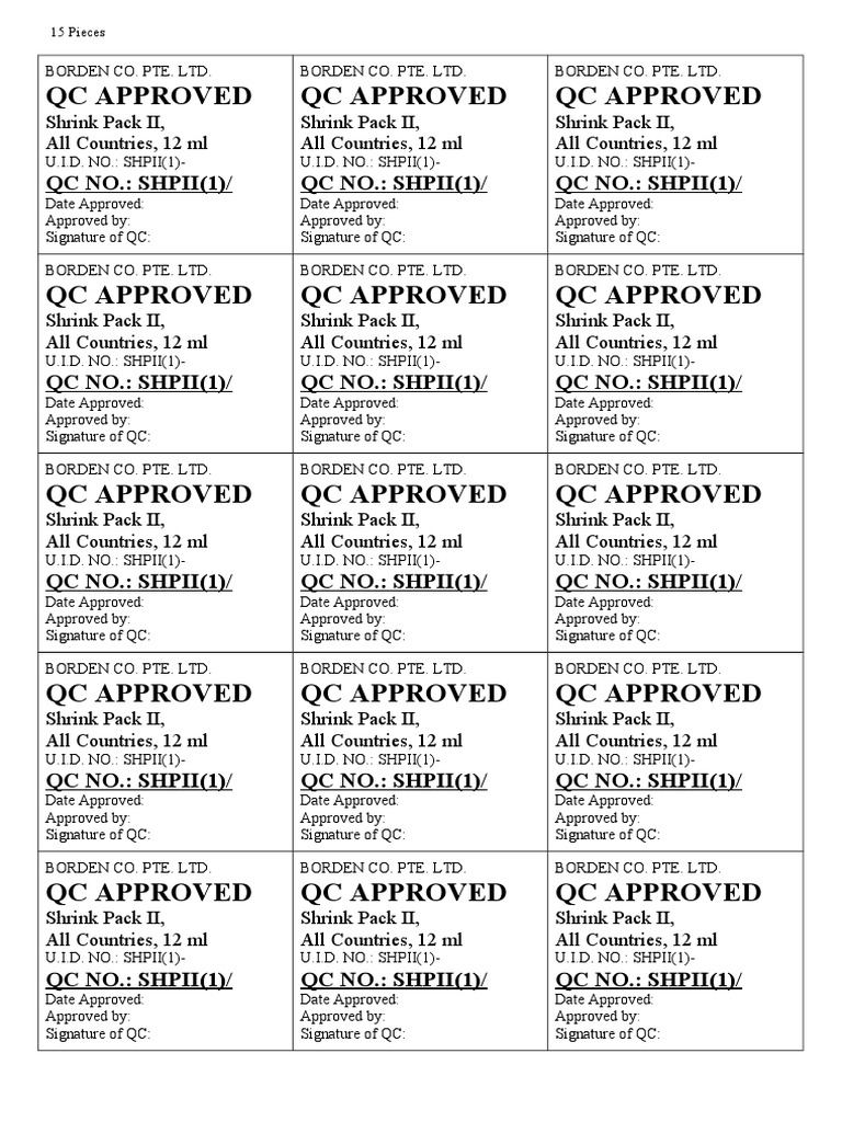 Approved Label - Shrink Pack II, All Countries, 12 ML, (SHPII (1) ) | PDF