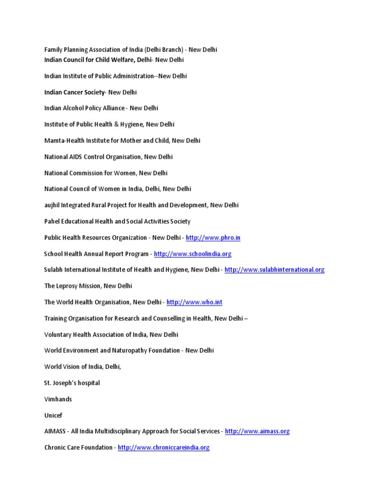 Health Organizations in New Delhi | PDF | Wellness