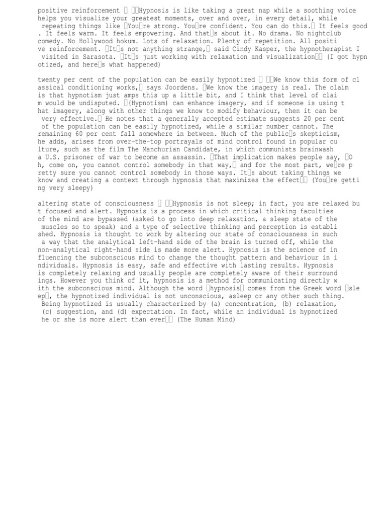 Hypnosis Notes | PDF | Hypnosis | Thought