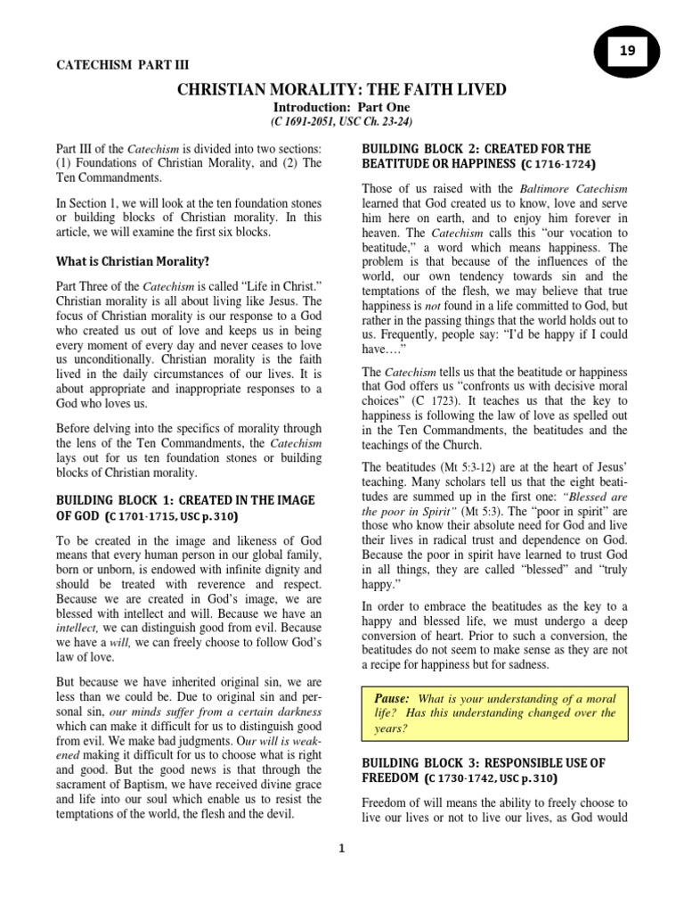 Christian Morality: The Faith Lived: Introduction: Part One | PDF ...