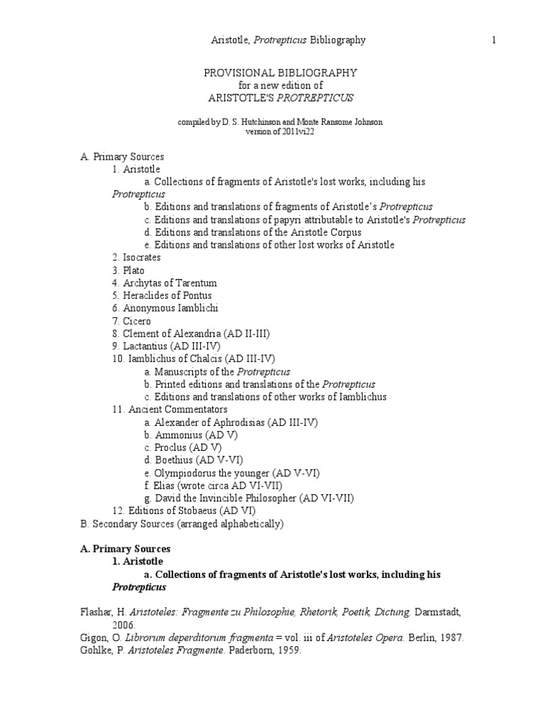 Protrepticus: Compiled by D. S. Hutchinson and Monte Ransome Johnson ...