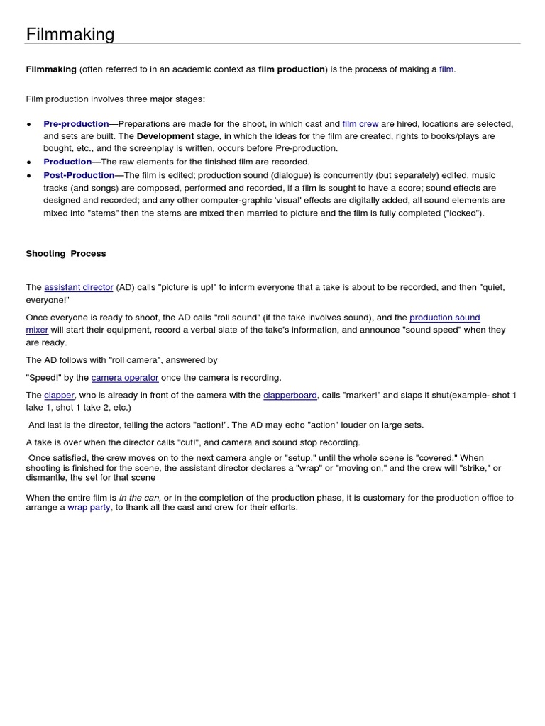 Filmmaking: Pre-Production | Download Free PDF | Filmmaking | Leisure