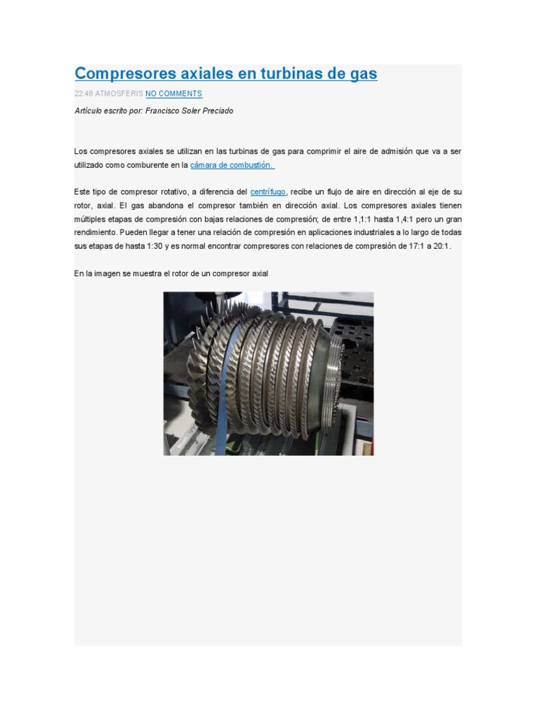 Compresores Axiales en Turbinas de Gas | PDF | Compresor de gas | Presión