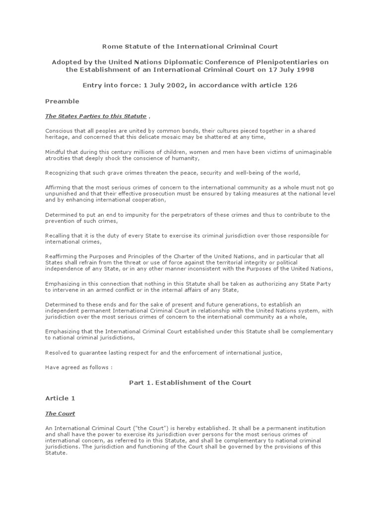 The Rome Statute 1998 | PDF | International Criminal Court | Crime ...