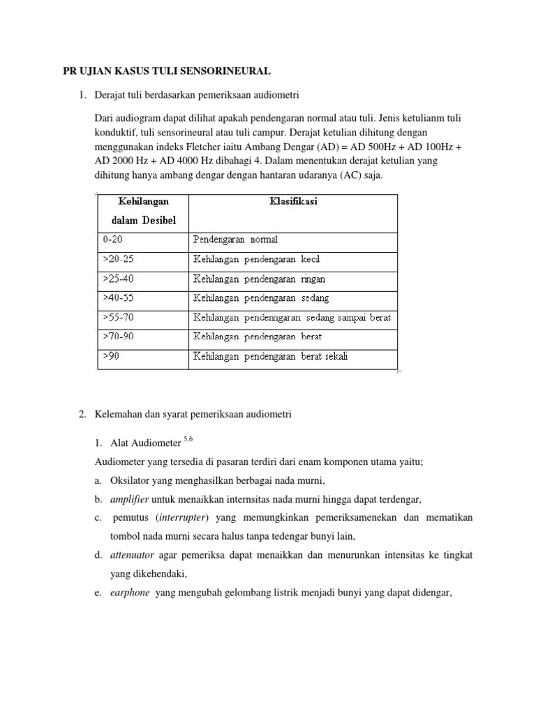 PR Ujian Kasus Tuli Sensorineural | PDF