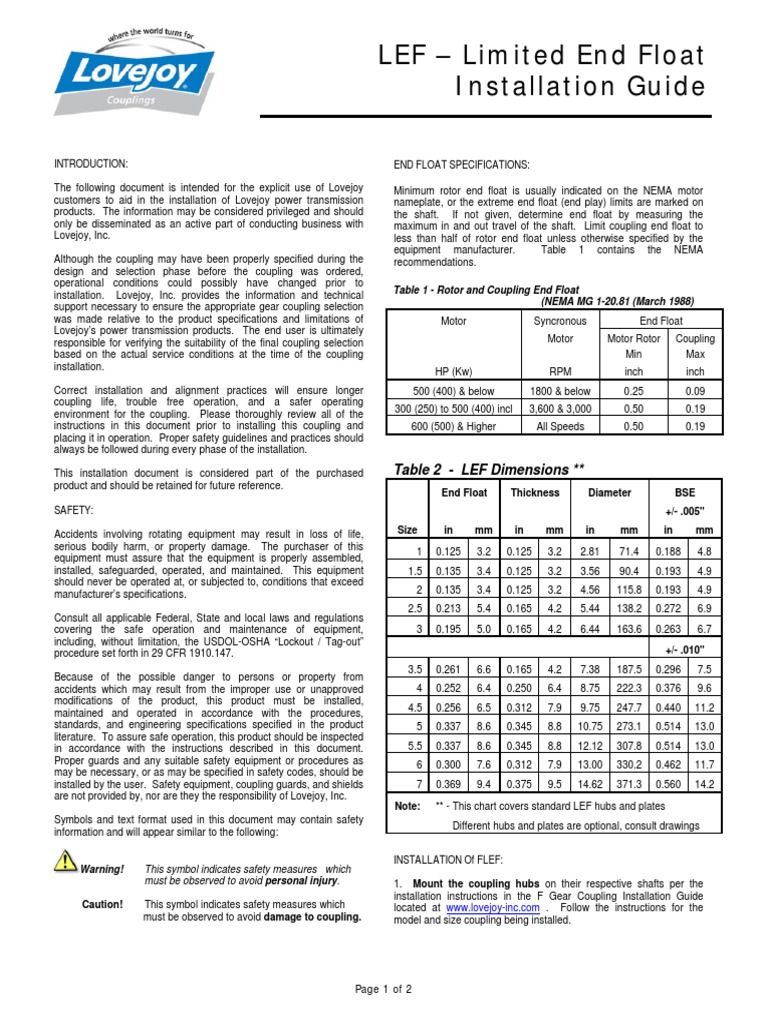 LEF - Limited End Float Installation Guide | PDF | Safety | Gear