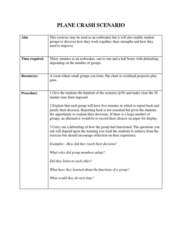 Survival Crash Scenario1 PDF | PDF | Social Science