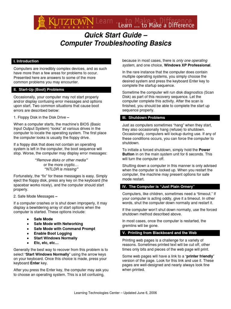 Quick Start Guide - Computer Troubleshooting Basics | Download Free PDF ...